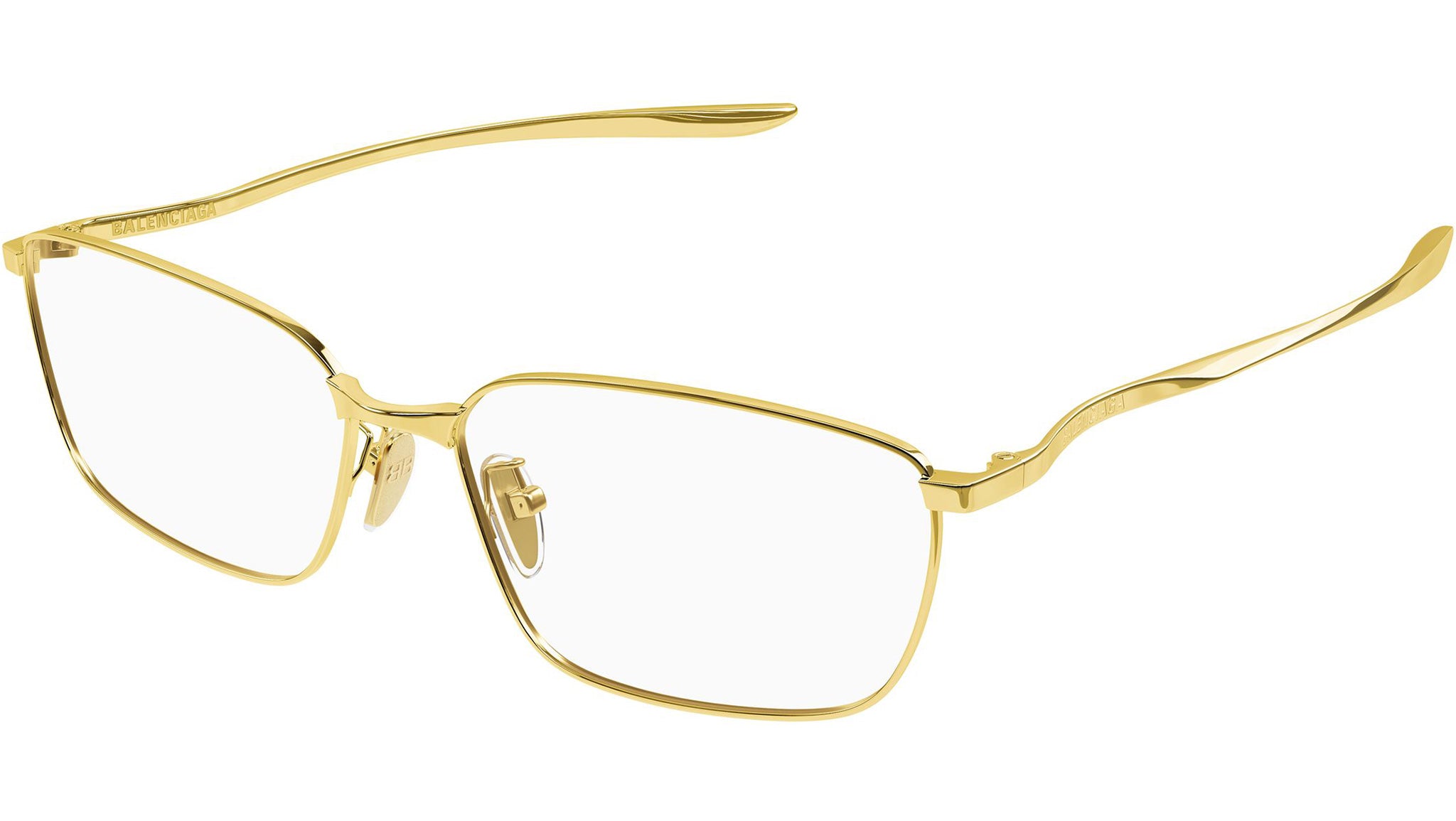 Balenciaga BB0497OA Rectangular Eyeglasses 002 Shiny Gold - eye-oo.com